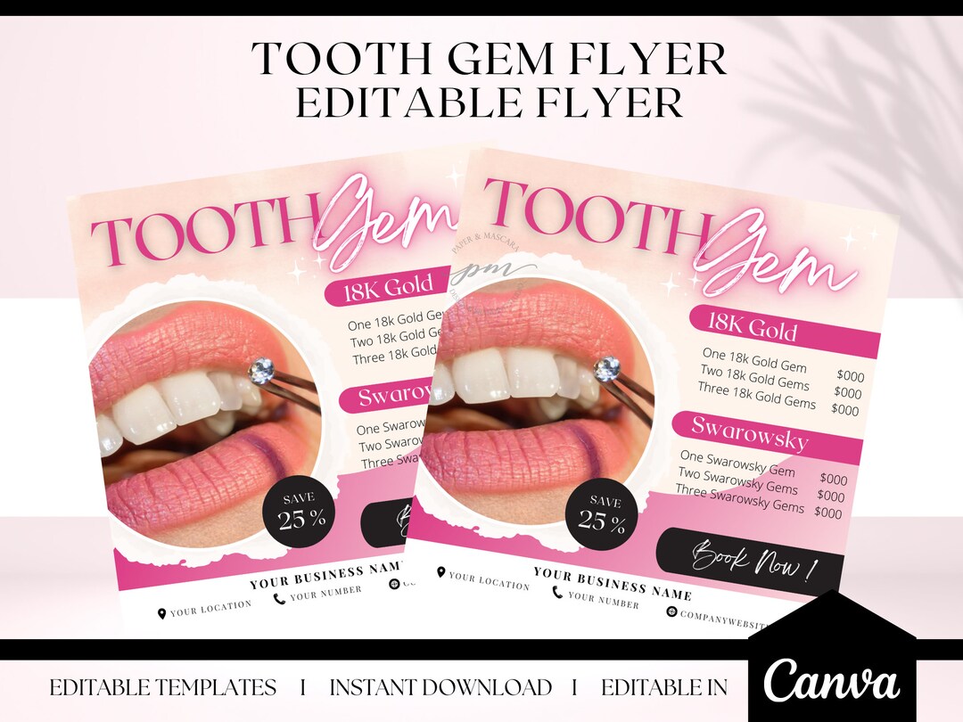 Editable Tooth Gem Flyer Template, Tooth Charms Instagram Post, Dental ...