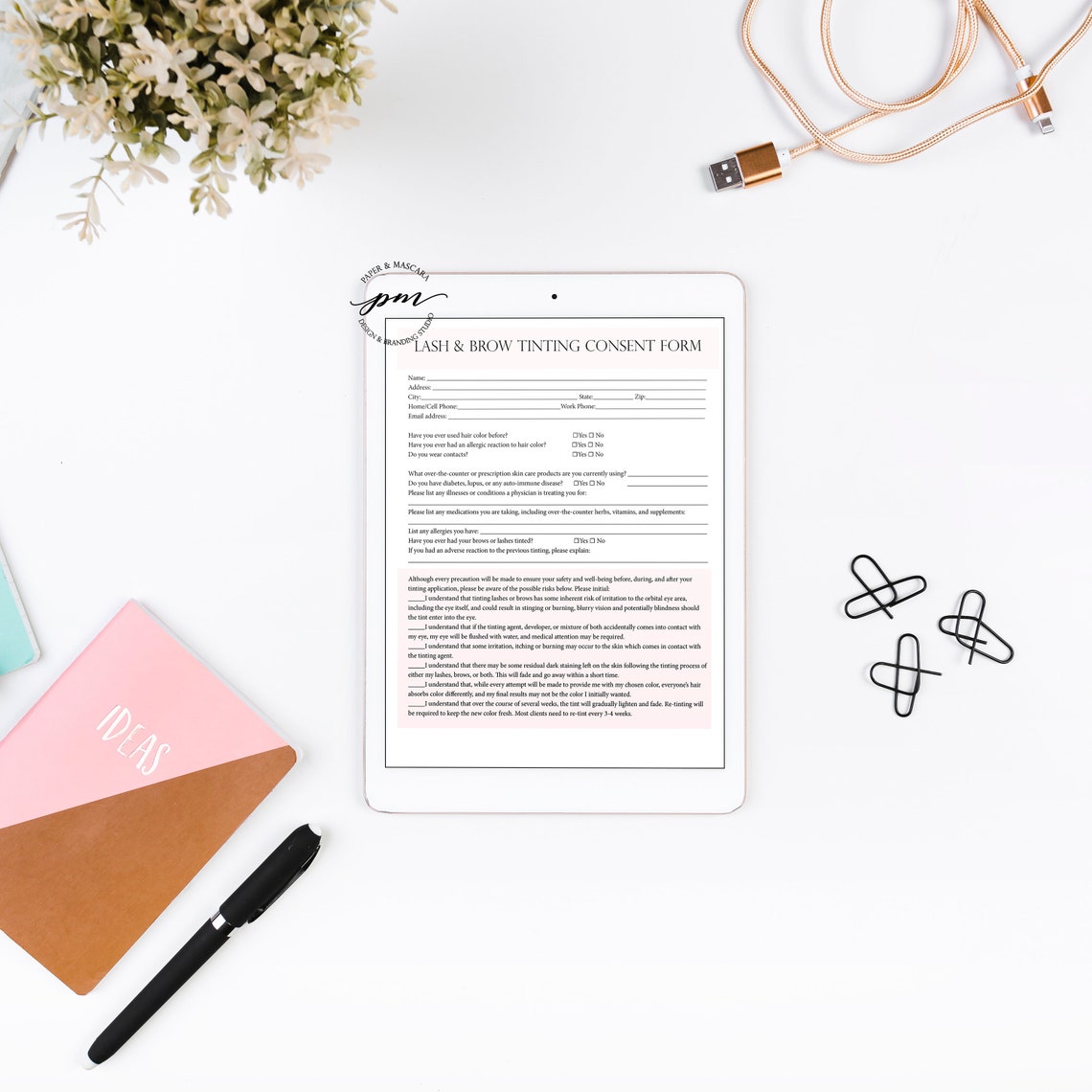 Lash and Brow Tinting Form for Tablets Ipad Lash Tinting | Etsy