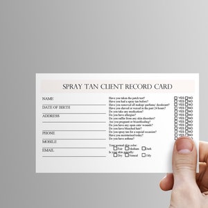 Editable Spray Tan Client Record Card Template, Customizable New Client ...