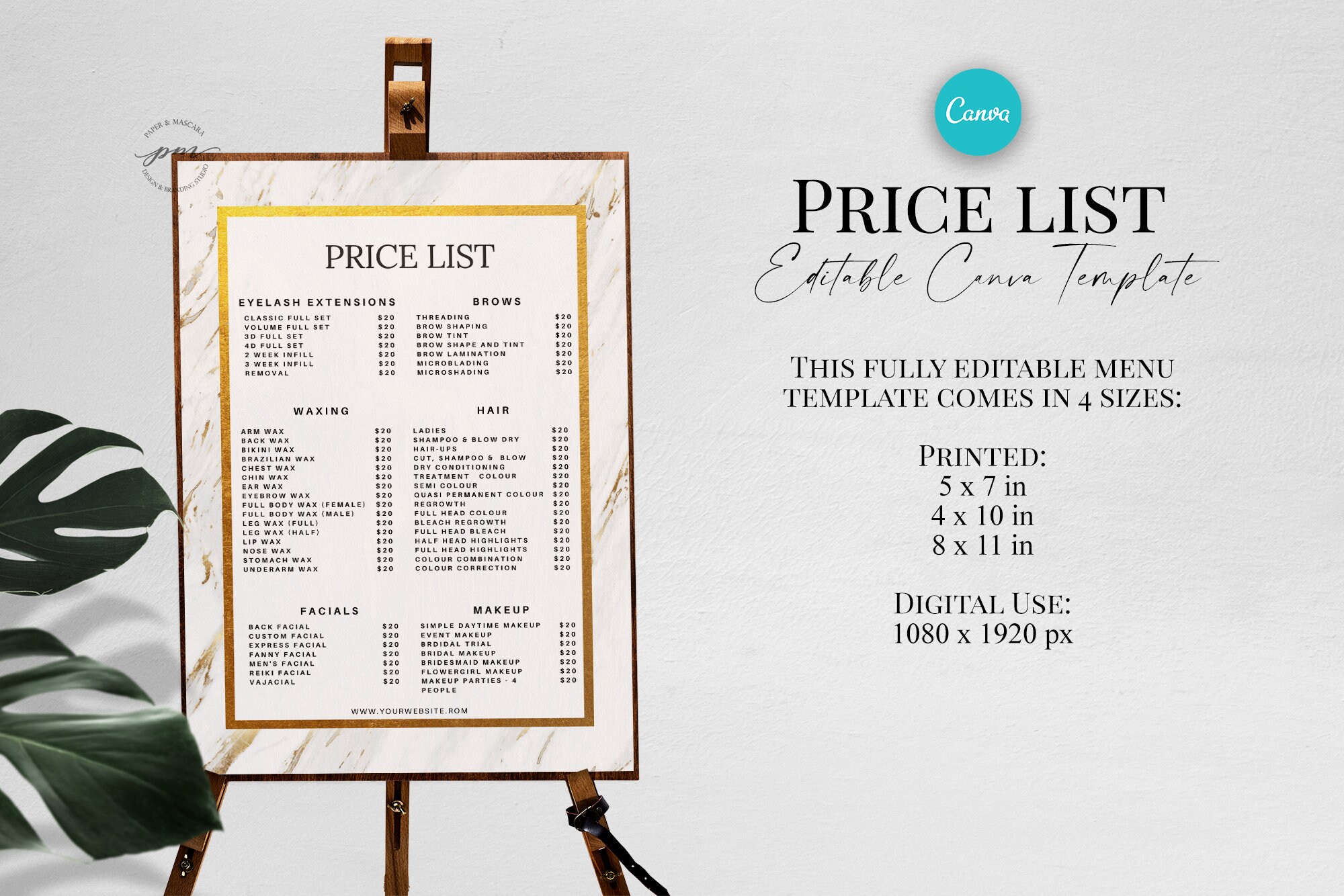 Editable Beauty Salon Price List Template, Editable Services Menu ...