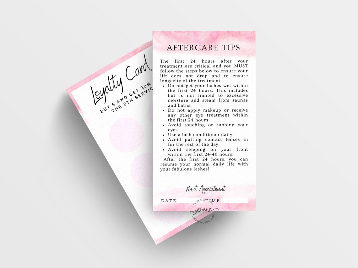 Lash Lift Aftercare Cards Editable Lash Lift Aftercare | Etsy