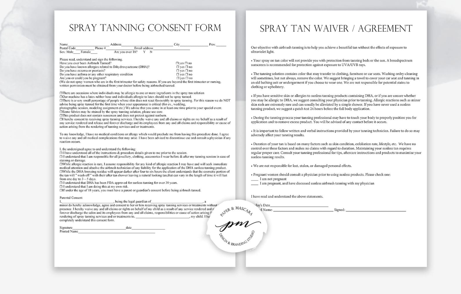 Spray Tan Business Form Templates Editable Spray Tan Consent - Etsy