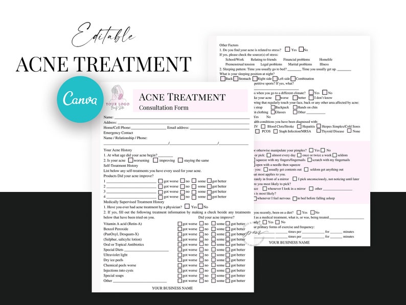 Editable Acne Treatment Client Consultation Form Template | Etsy