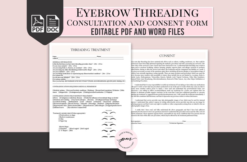 Eyebrow Threading Form Template Threading Consent Form - Etsy