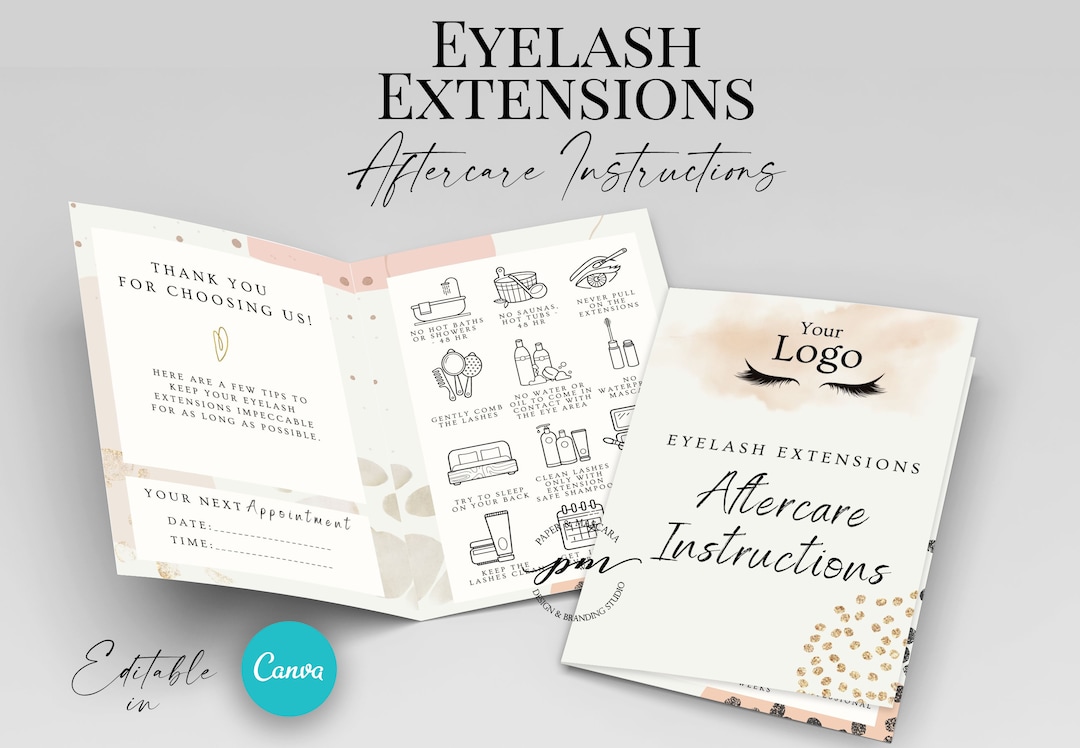 Editable Eyelash Extension Aftercare Card, Neutral Editable Lash ...
