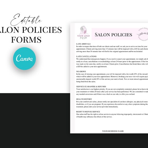 Editable Salon Policies Template Editable Spa Policies - Etsy