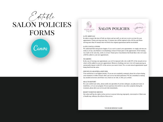 Editable Salon Policies Template Editable Spa Policies Etsy Australia