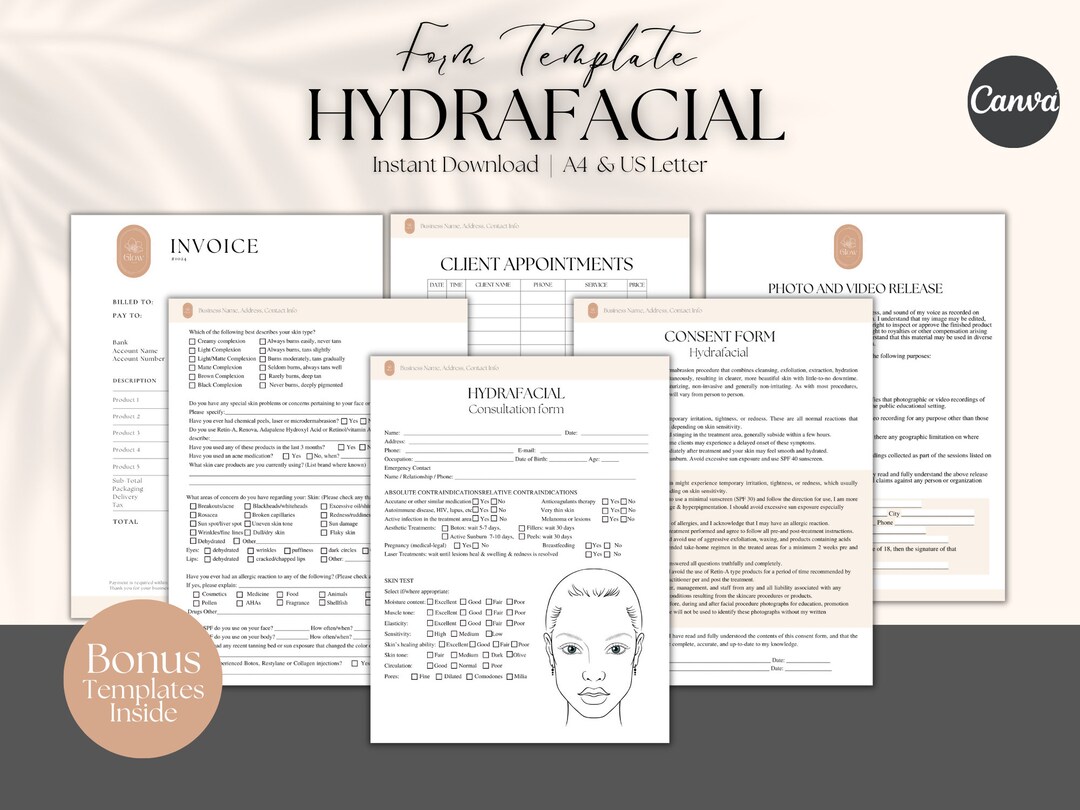 Editable Hydrafacial Consent Form Template, Hydrafacial Client Intake ...
