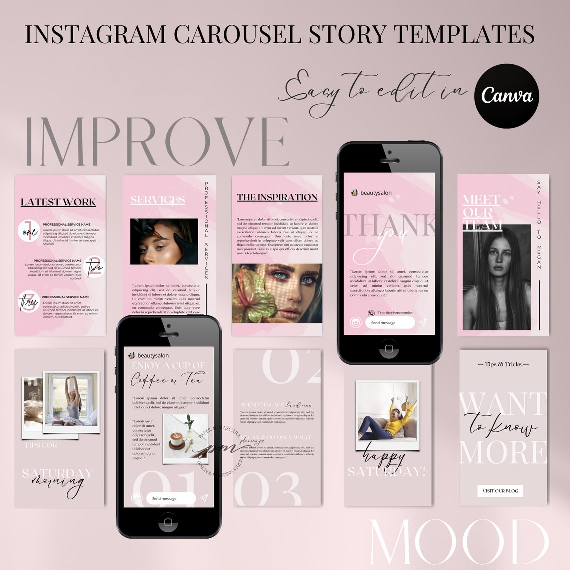 Instagram Carousel Story Template Pink Editable Instagram - Etsy