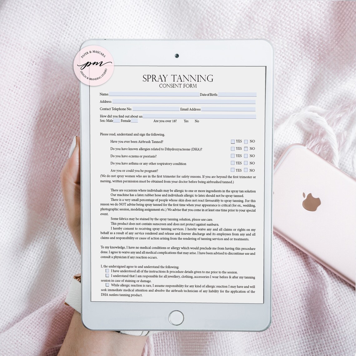 Spray Tan Client Forms for Tablets and Computers, Fillable Spray Tan ...