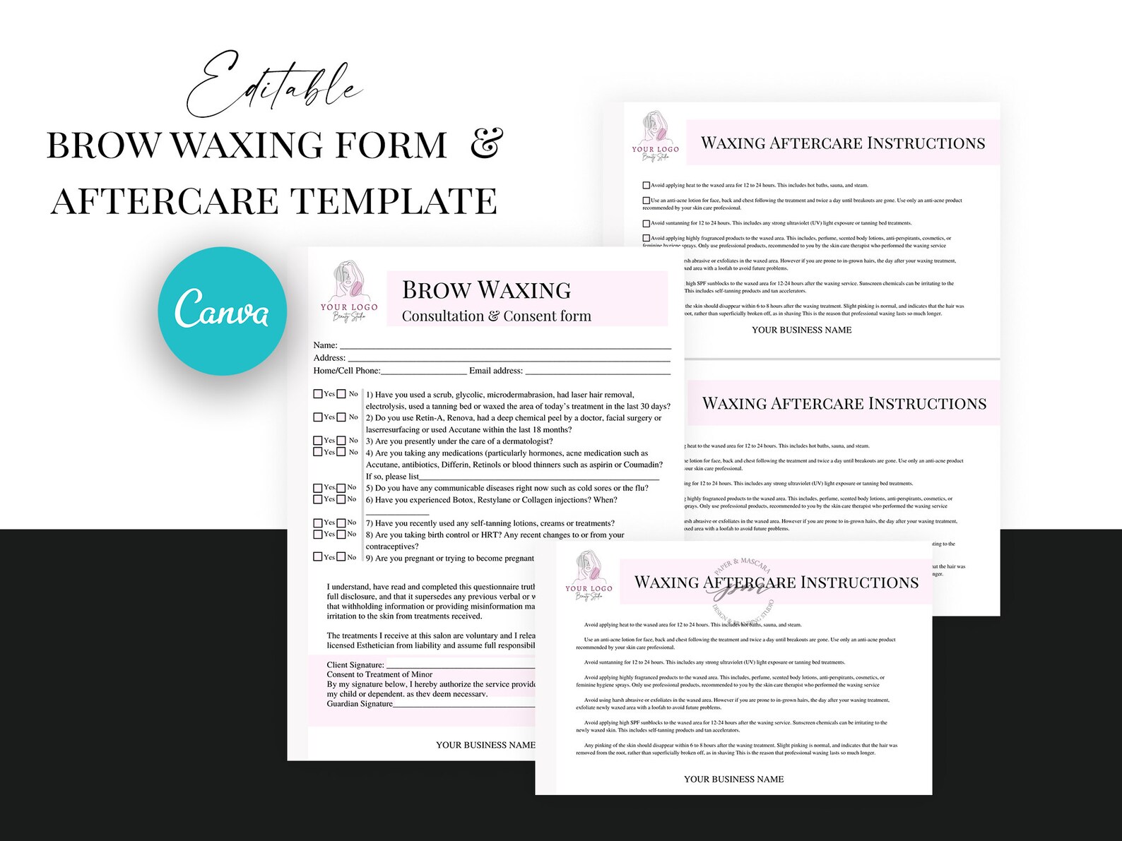 Editable Brow Waxing Form Template Customizable Eyebrow - Etsy