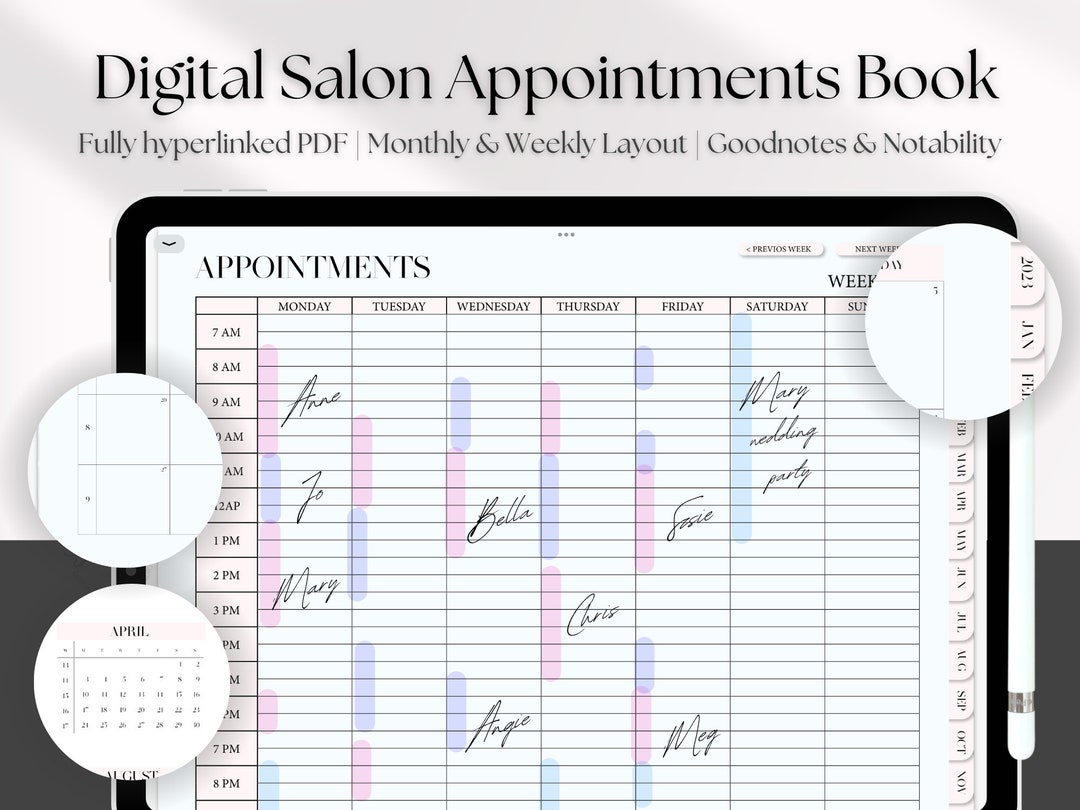2023 DIGITAL PINK Salon Appointment Book, Digital Salon Planner for ...