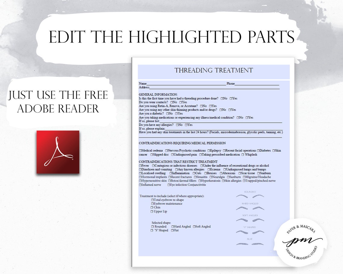 Eyebrow Threading Form Template Threading Consent Form - Etsy