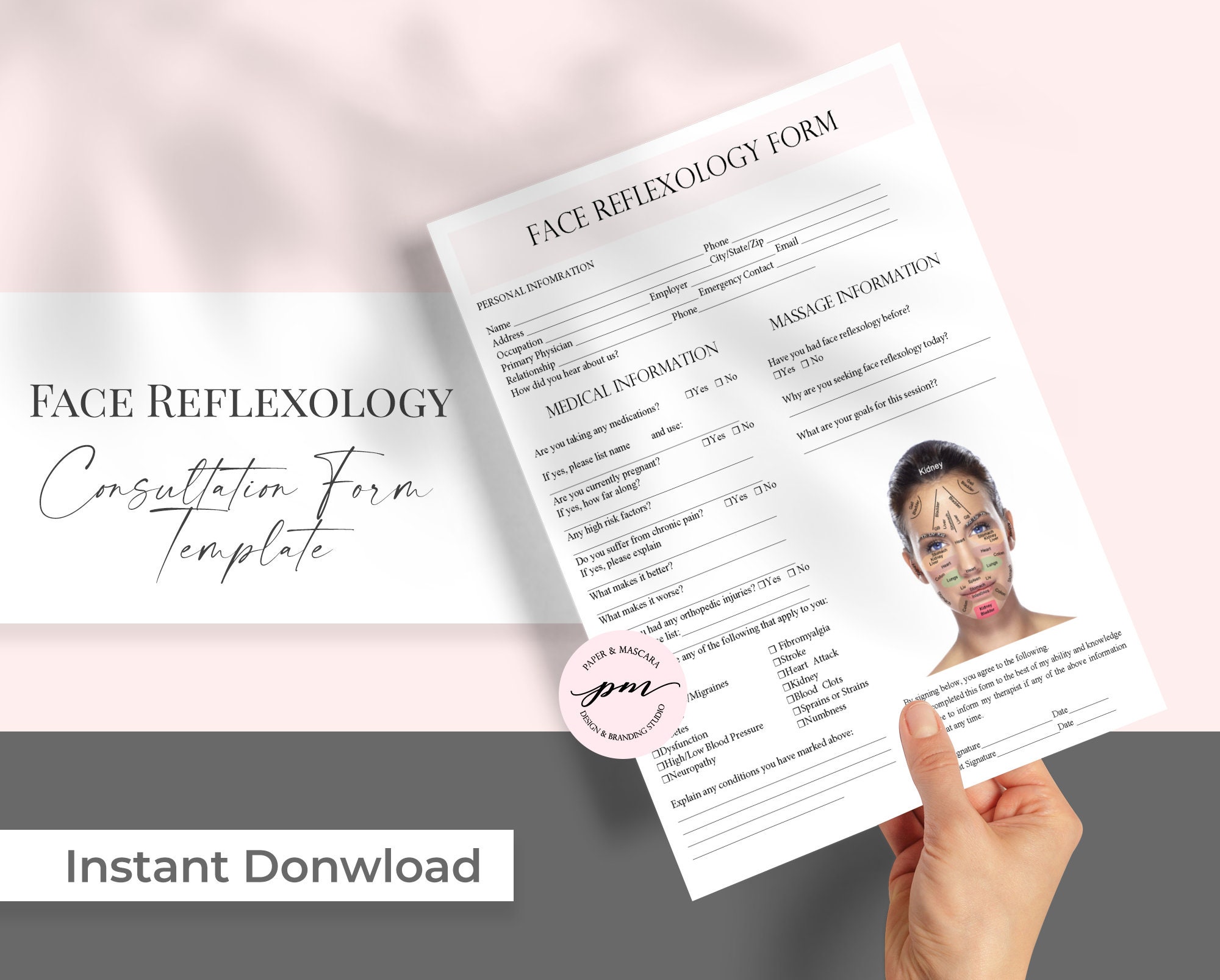 Face Reflexology Client Consultation Form Template Massage - Etsy