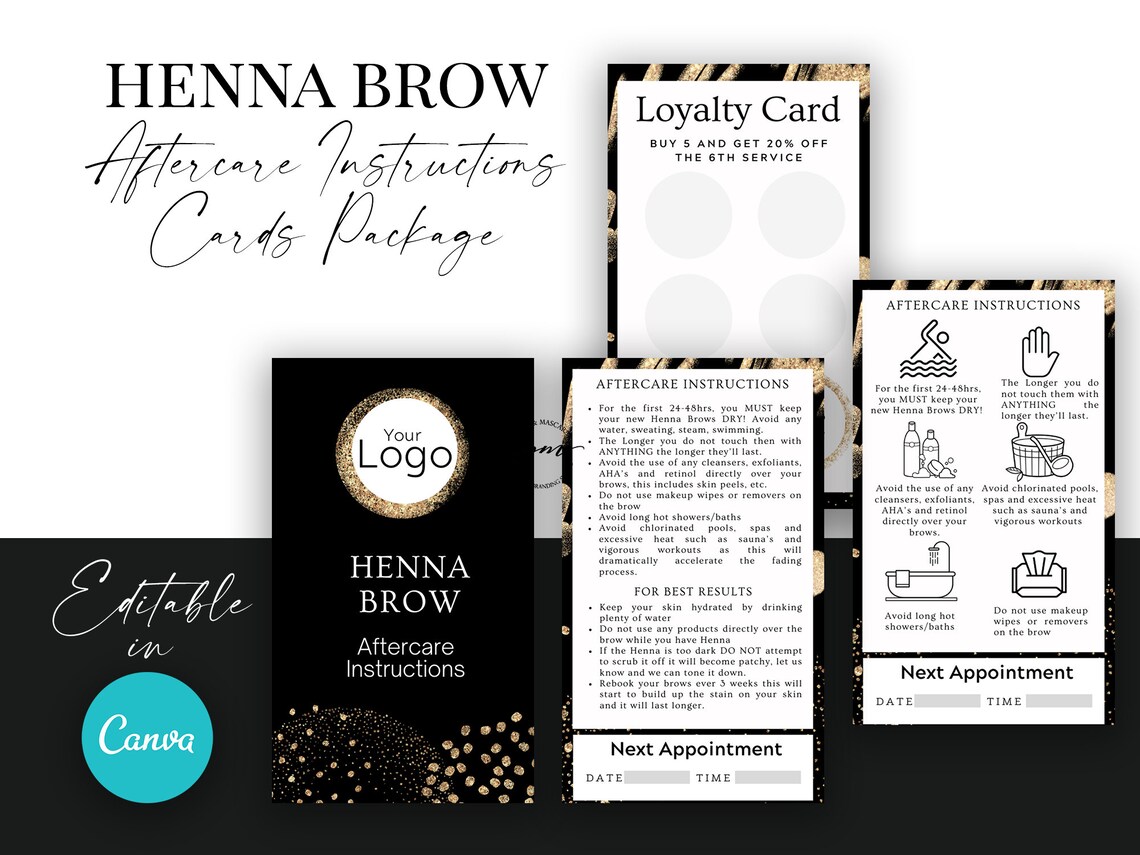 Editable Henna Brow Aftercare Card, Henna Brow Aftercare Information ...