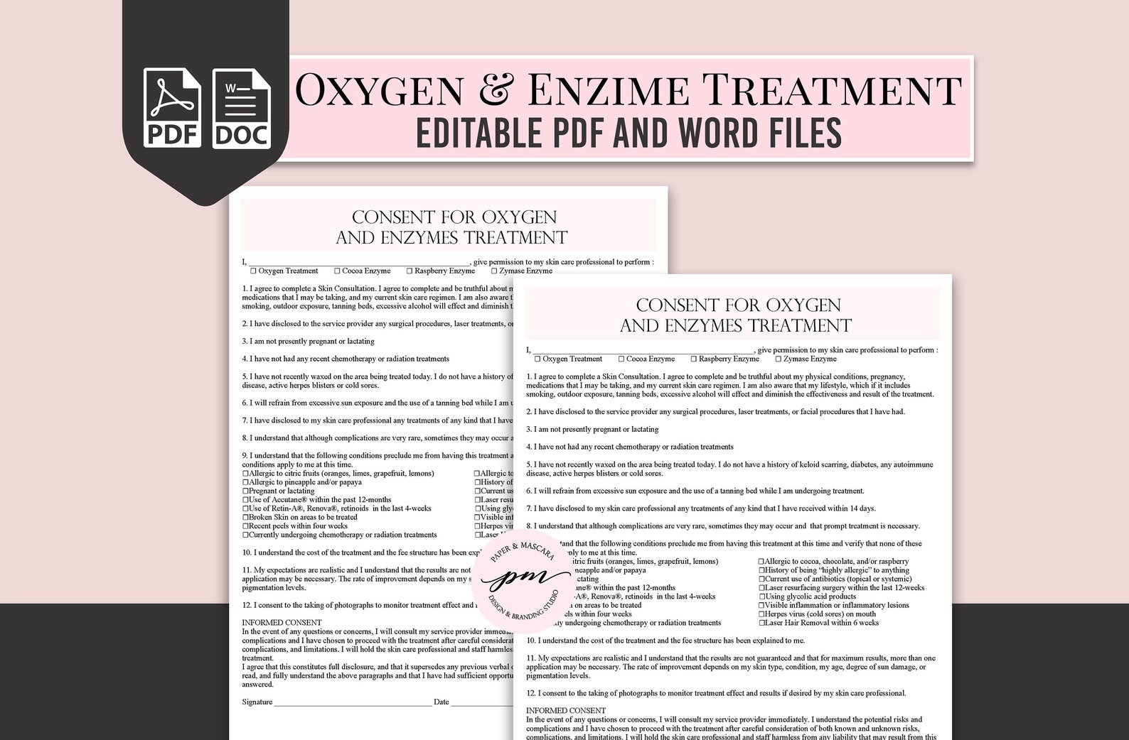 Oxygen and Enzyme Treatment Consent Form Template Facial - Etsy