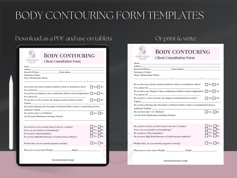 Body Contouring Client Form Templates Editable Body - Etsy