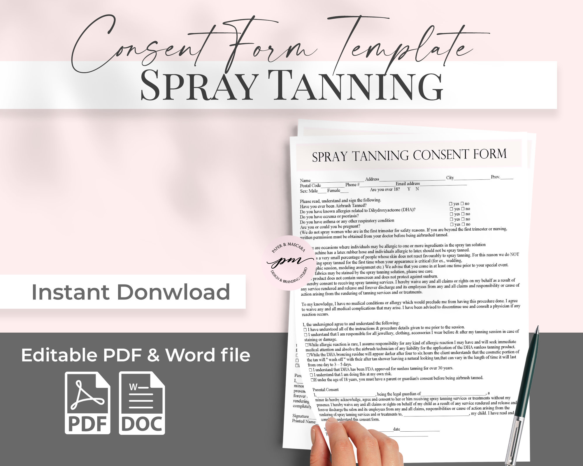 Editable Spray Tan Consent Form and Waiver Template, Customizable Spray ...