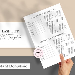 Editable Lash Lift Client Record Card, Printable Eyelash Technician ...