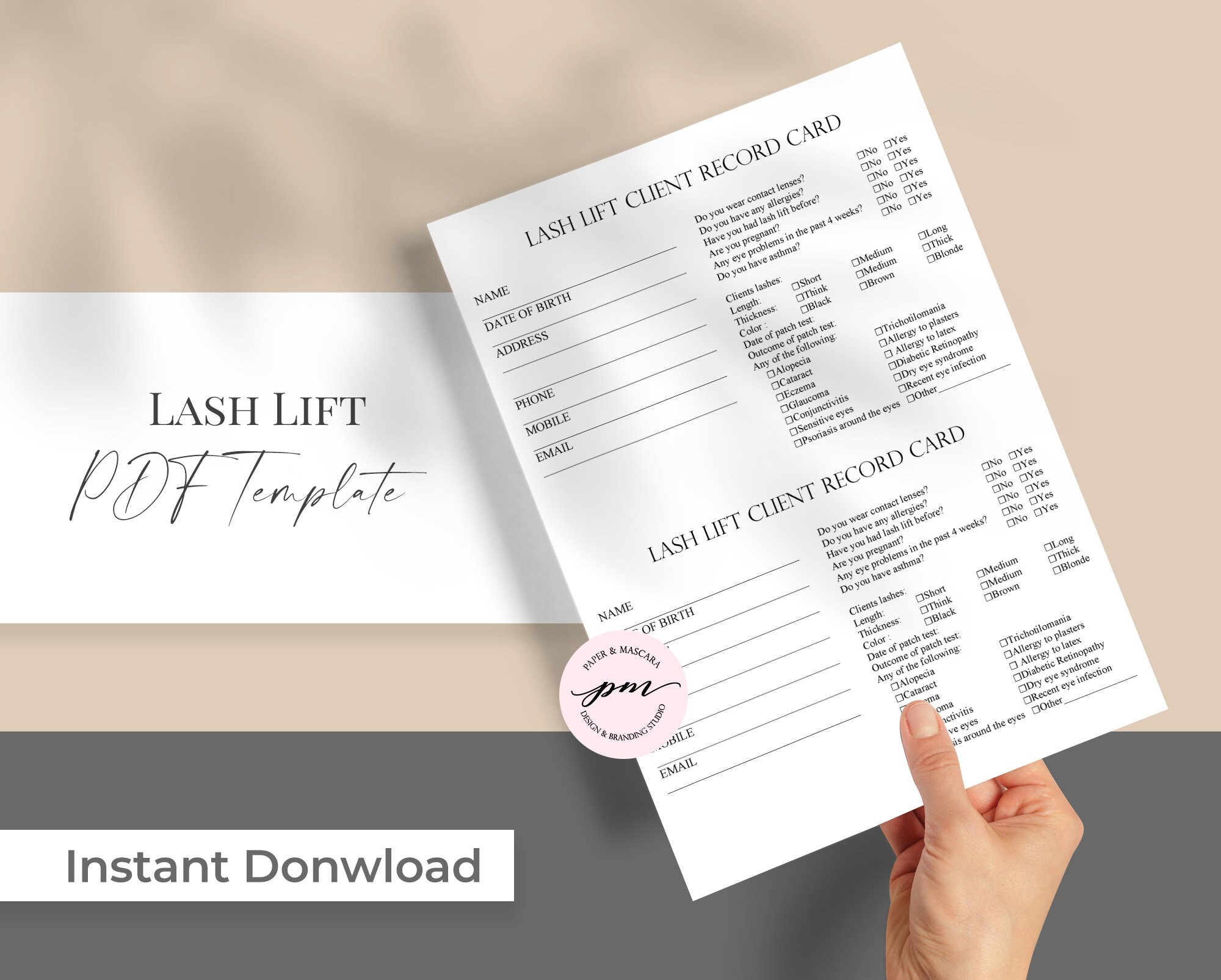 Editable Lash Lift Client Record Card Printable Eyelash - Etsy Canada