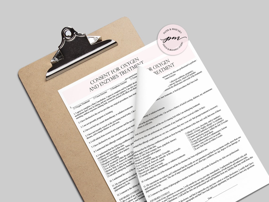 Oxygen and Enzyme Treatment Consent Form Template, Facial Treatment ...