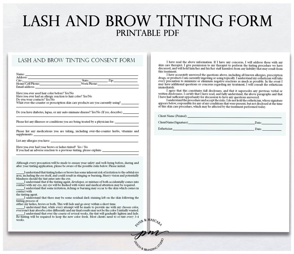 Lash and Brow Tinting Form Lash Tinting Consent Form - Etsy