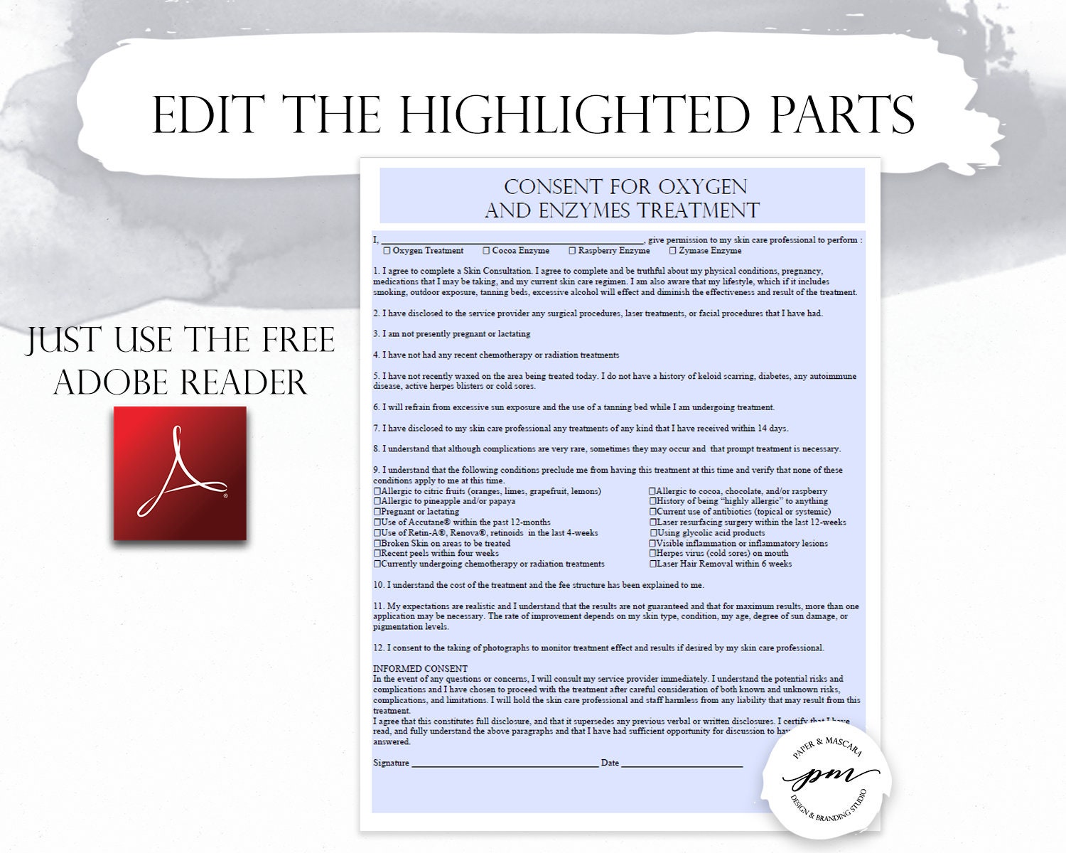 Oxygen and Enzyme Treatment Consent Form Template, Facial Treatment ...
