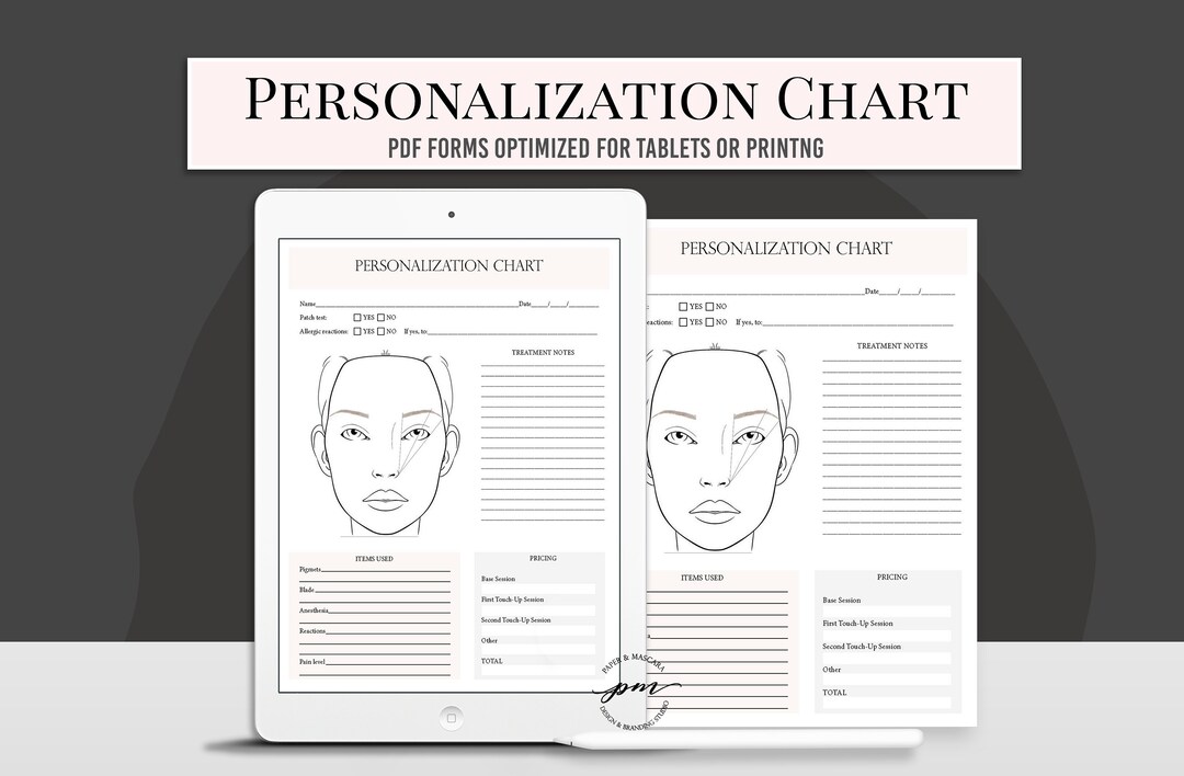 Microblading Personalization Chart for Tablets, Clickable Microblading ...
