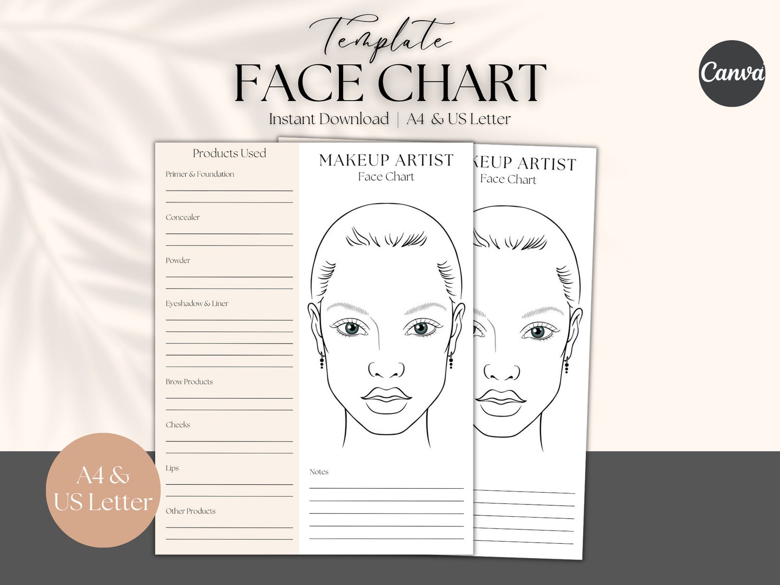 Editable Makeup Artist Face Chart Template Freelance Makeup - Etsy