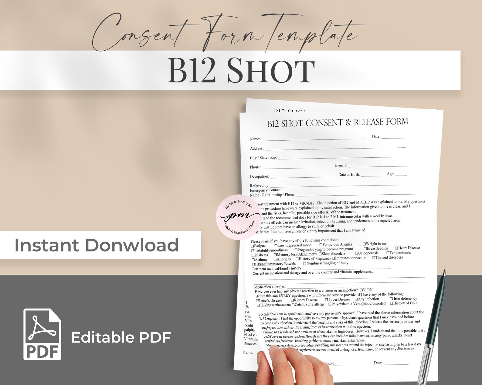 B12 Shot Consent Form Template Facial Fillers Consent - Etsy