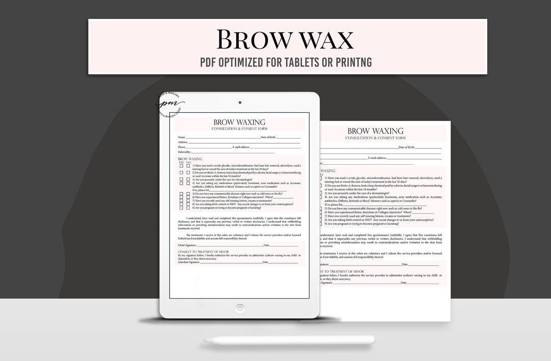 Brow Waxing Form for Tablets, Clickable Eyebrow Waxing Consent Form ...