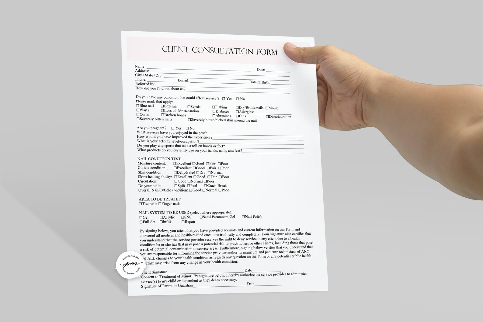 Nail Technician Forms Pink Nail Artist Client Forms Nail - Etsy