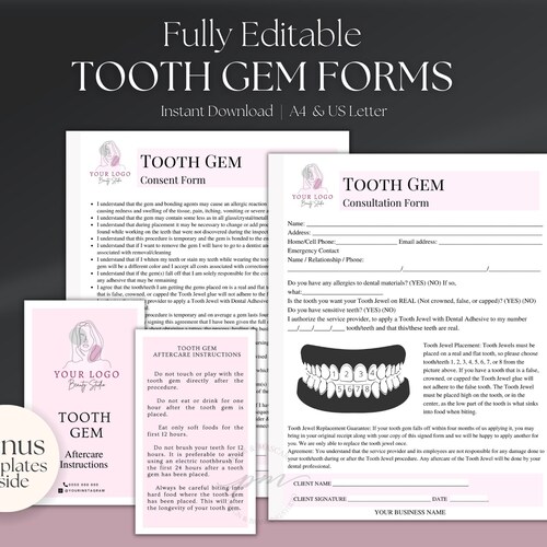Editable Tooth Gem Consent Form Tooth Gem Waiver and Intake - Etsy