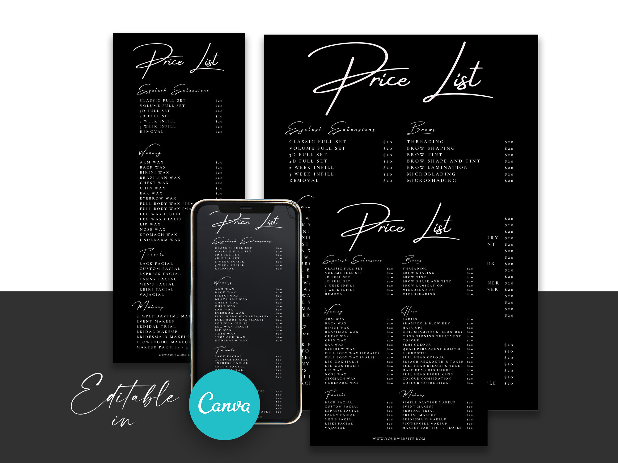 Editable Beauty Salon Price List Template, Editable Services Menu ...