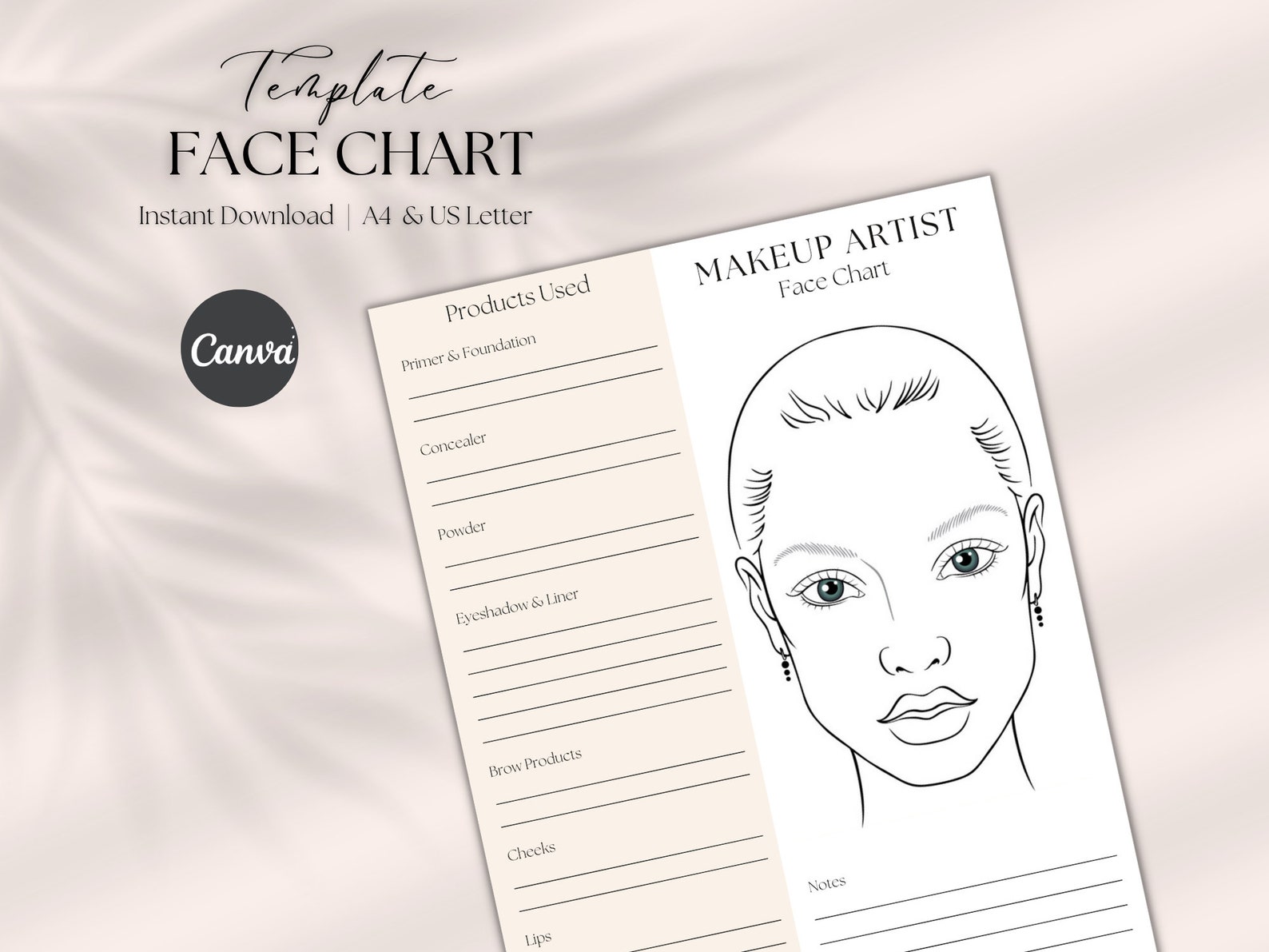 Editable Makeup Artist Face Chart Template, Freelance Makeup Artist ...