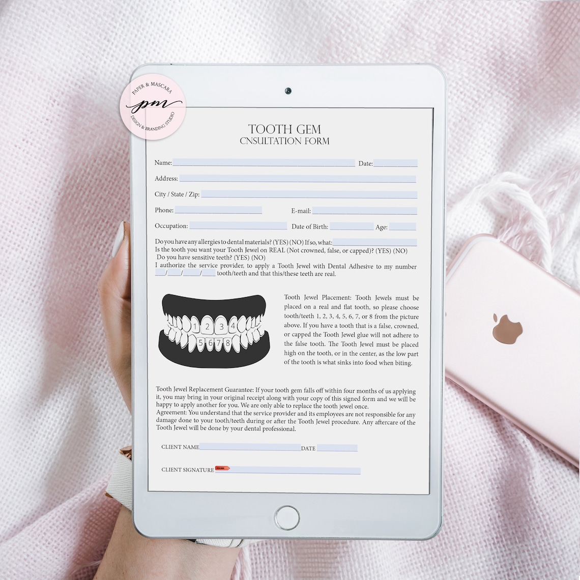 Tooth Gem Consent Form Tooth Gem Waiver Tooth Gem Intake | Etsy