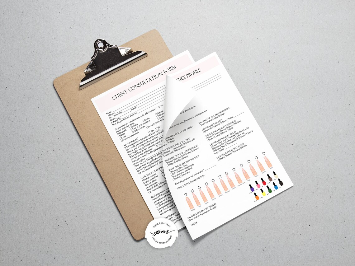 Nail Technician Client Forms, Nail Client Preference Profile, Pink Nail ...