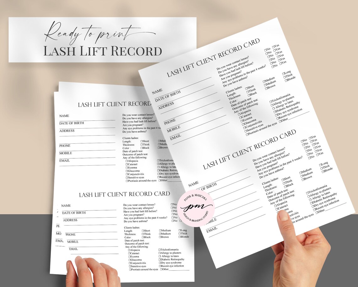 Editable Lash Lift Client Record Card Printable Eyelash - Etsy Canada