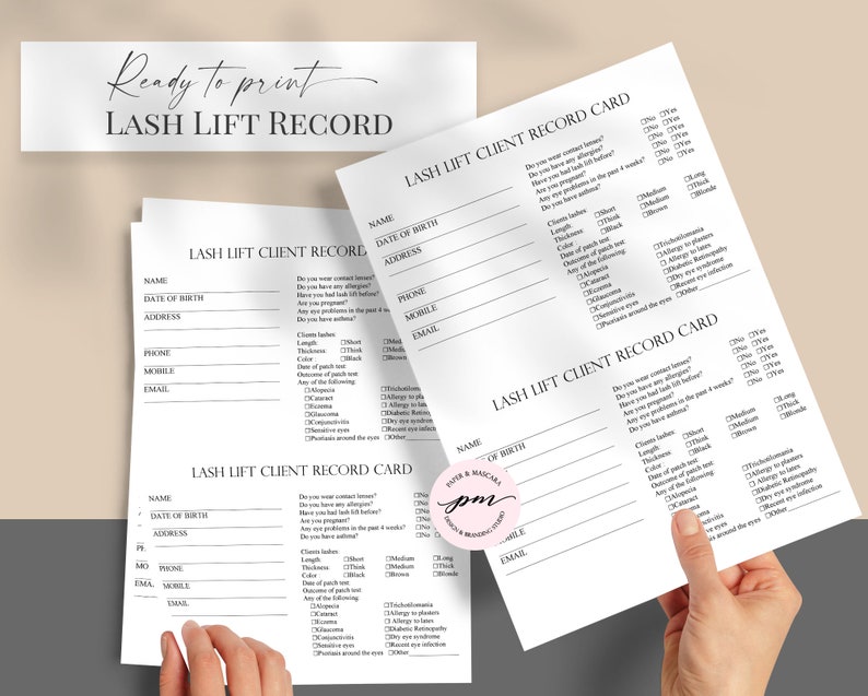Editable Lash Lift Client Record Card Printable Eyelash - Etsy Canada