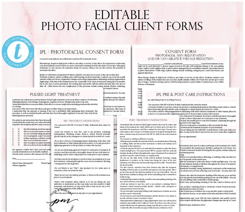 Photo Facials Florm IPL Consent Form IPL Facial Consent | Etsy