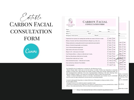 Editable Carbon Facial Client Form Template Esthetician - Etsy