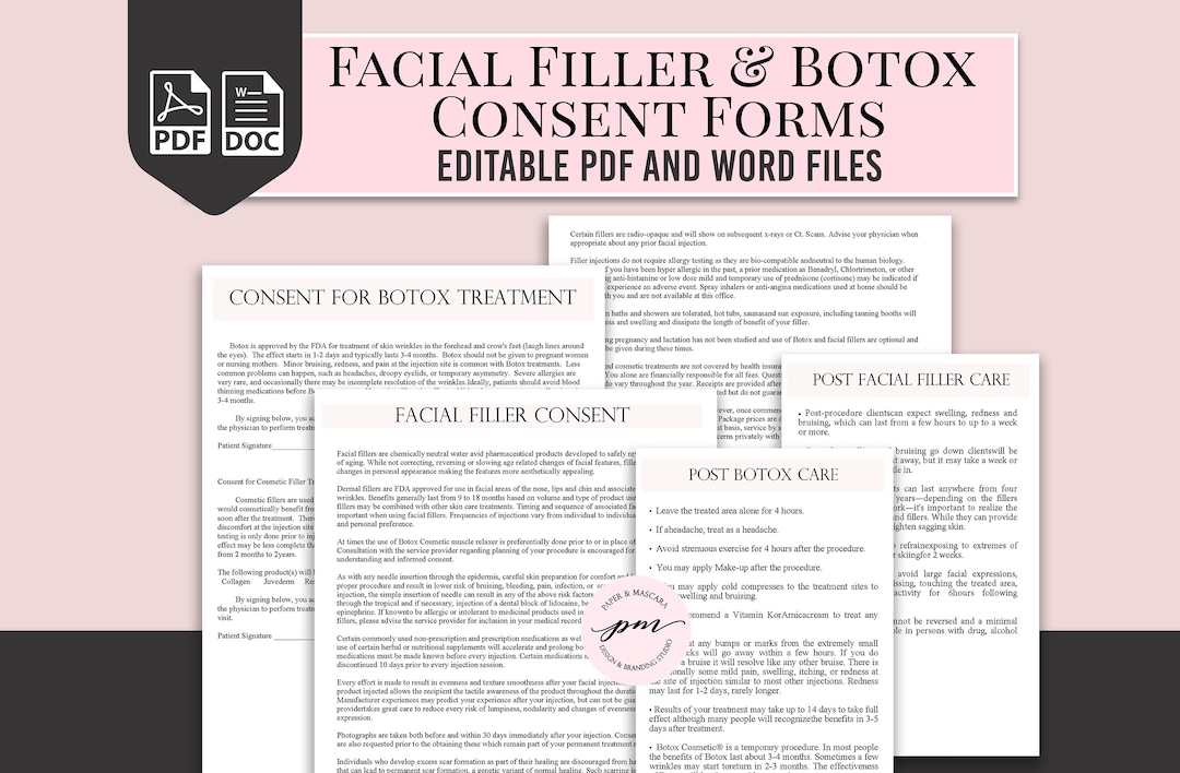 Editable Facial Fillers and Botox Treatment Forms, Customizable Botox ...