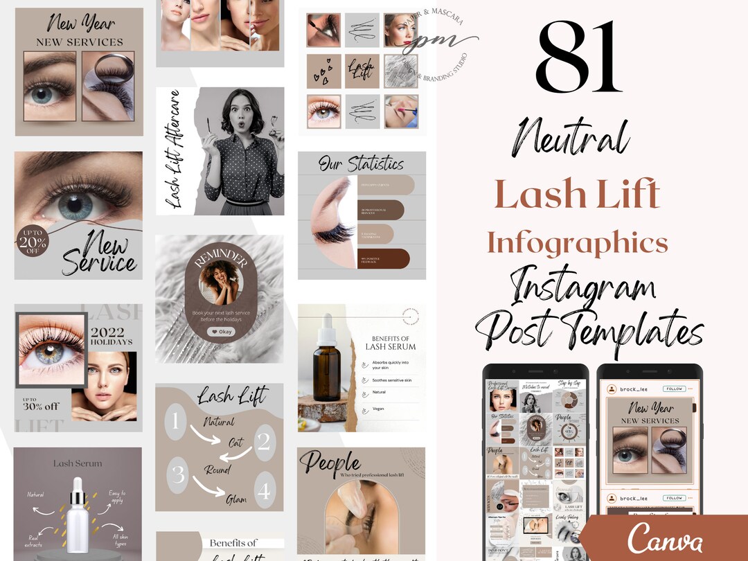 Lash Lift Instagram Post Templates, Editable Eyelash Lift Social Media ...