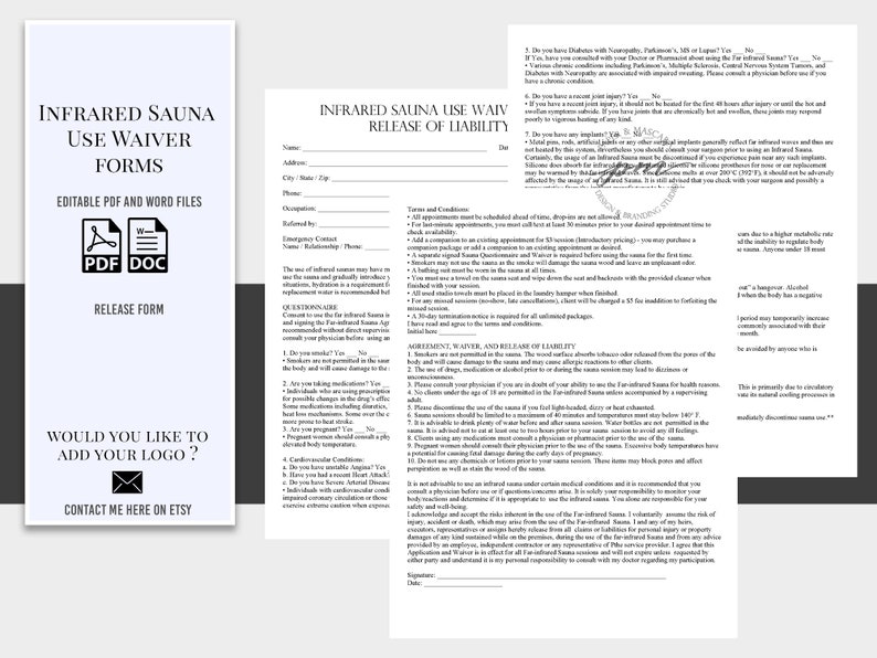 Infrared Sauna Consent Form Sauna Detox Consent Forms - Etsy