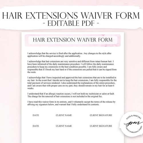 Hair Extensions Waiver Form Wedding Hair Stylist Form - Etsy