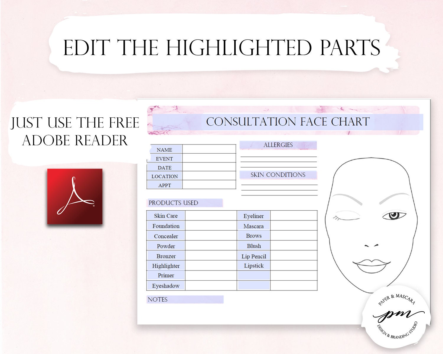 Editable Makeup Artist Face Chart Freelance Makeup Artist - Etsy Canada