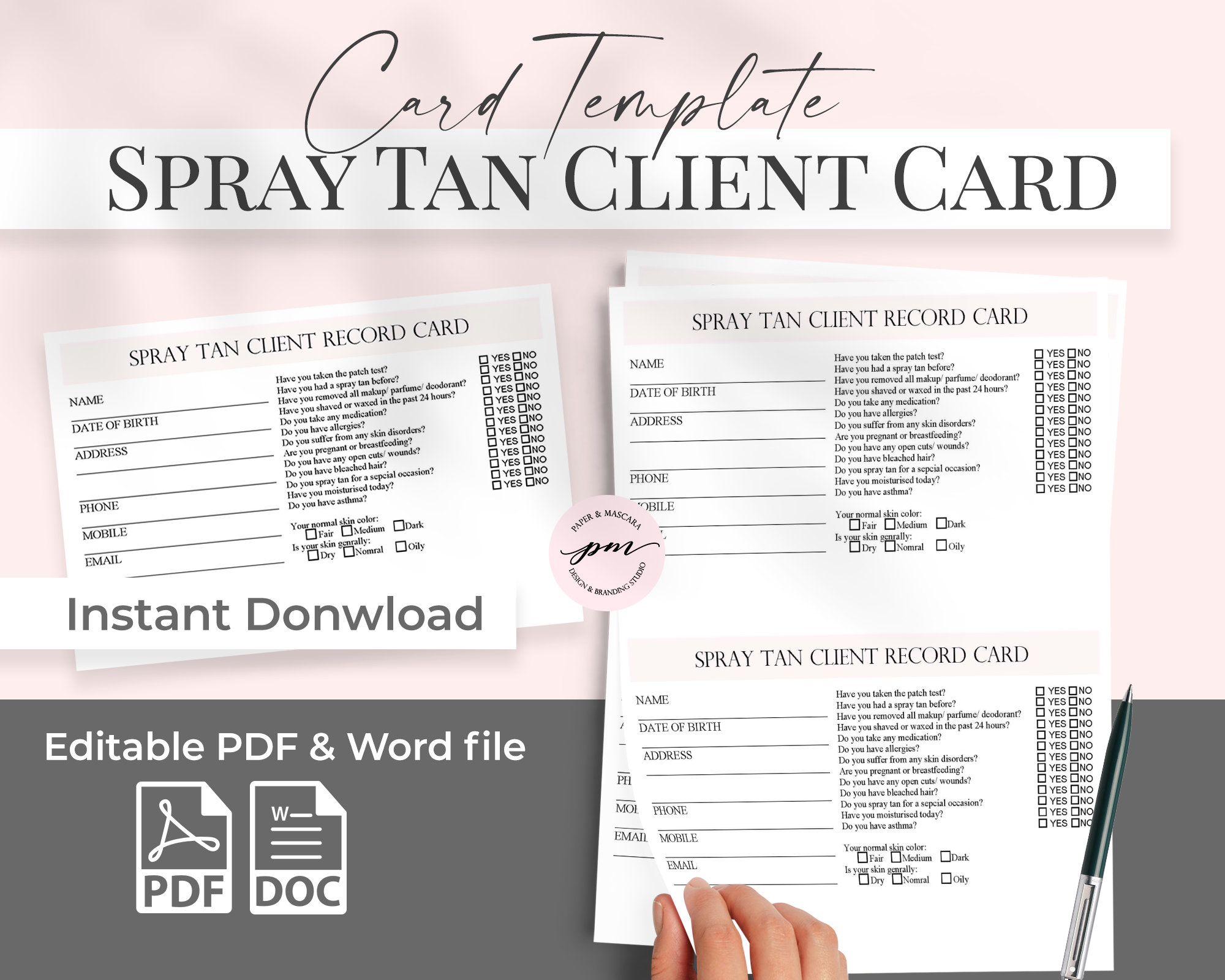 Editable Spray Tan Client Record Card Template, Customizable New Client ...