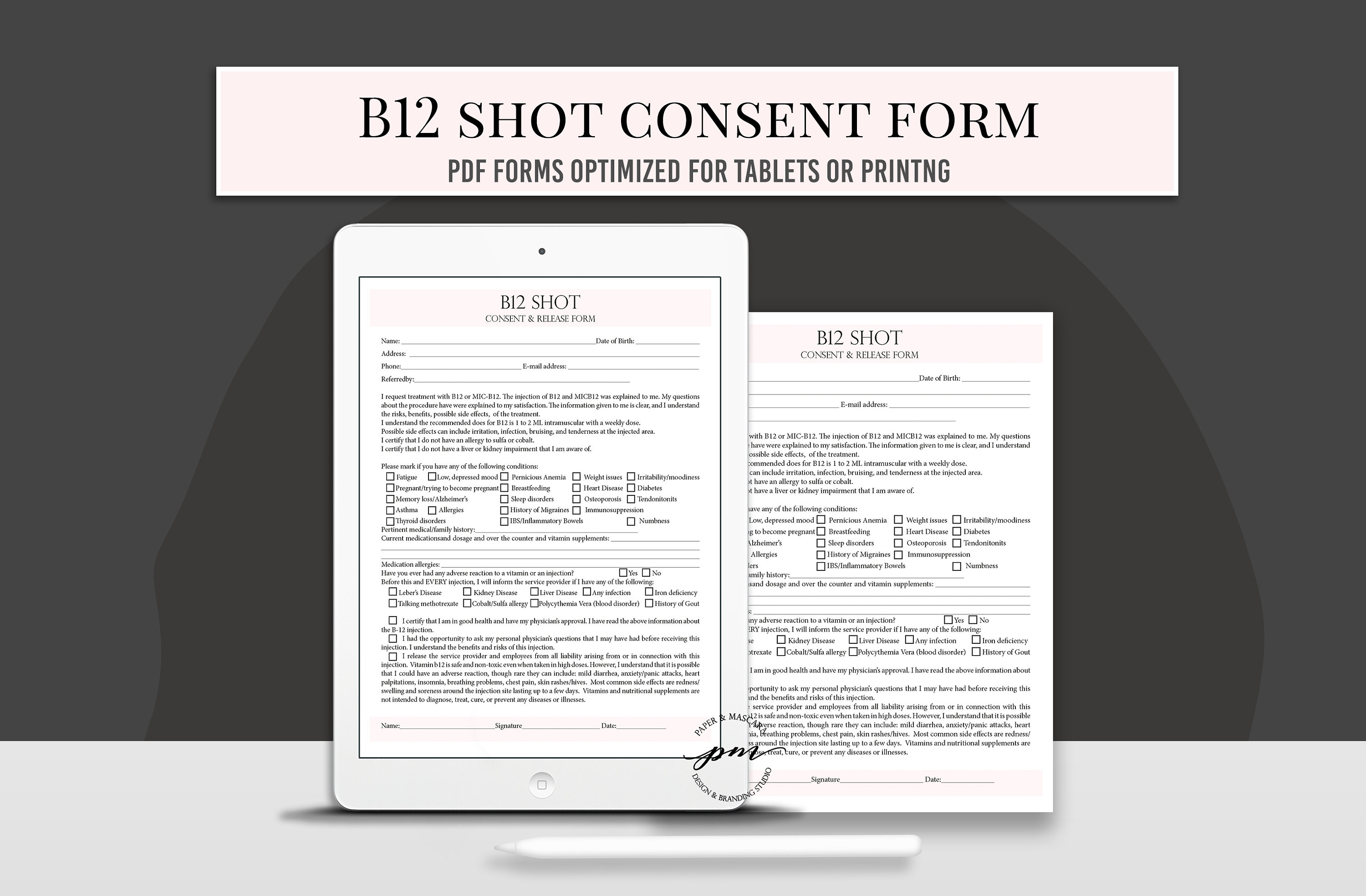 B12 Shot Consent Form for Tablets, iPad Facial Fillers Consent, Esthetician Consent Form - Etsy