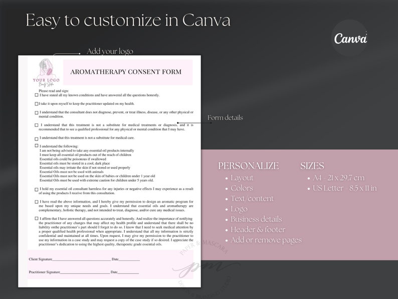 Aromatherapy Form Template Editable Aromatherapy Consent Form - Etsy