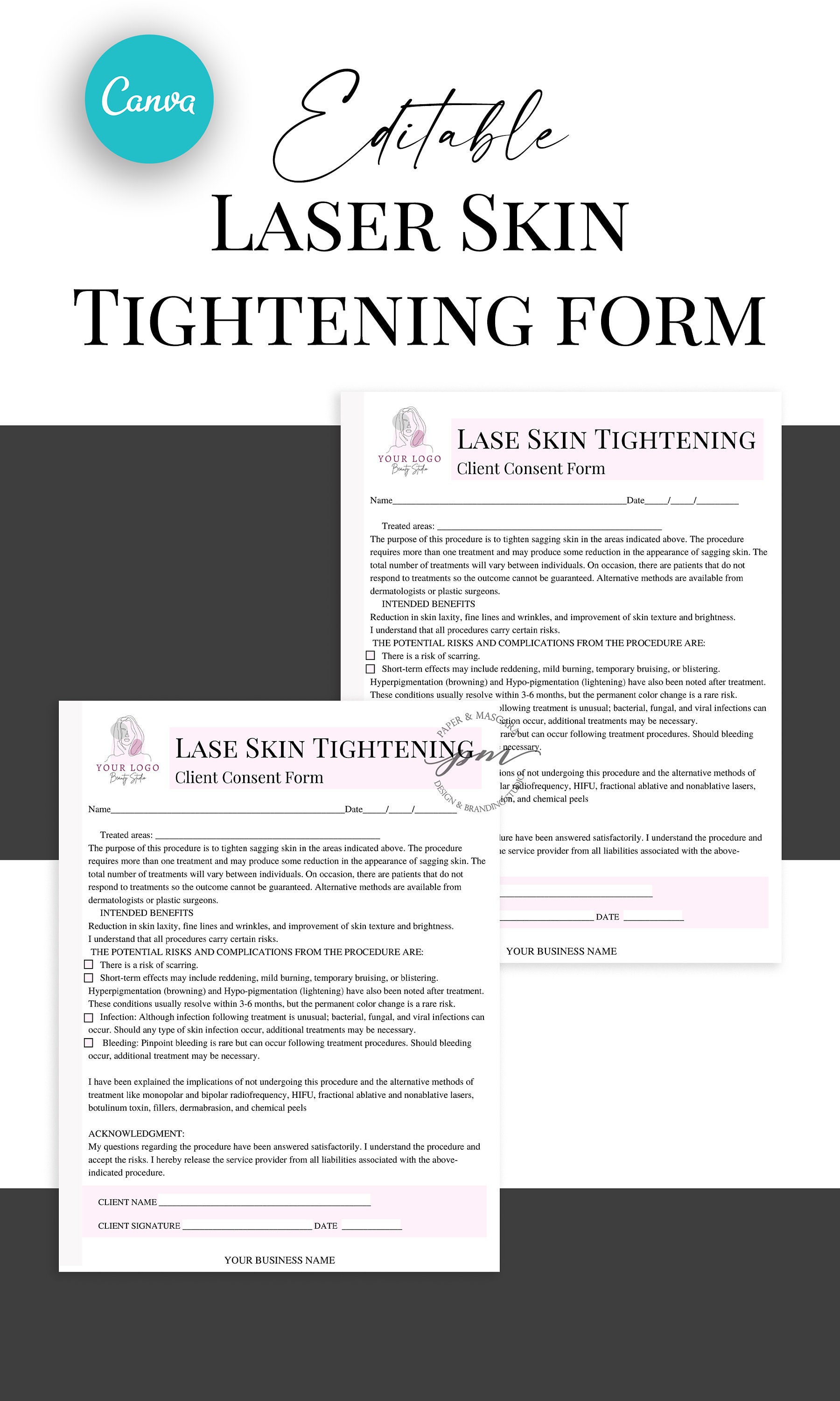 Laser Skin Tightening Consent Form Template, Editable Laser Skin ...